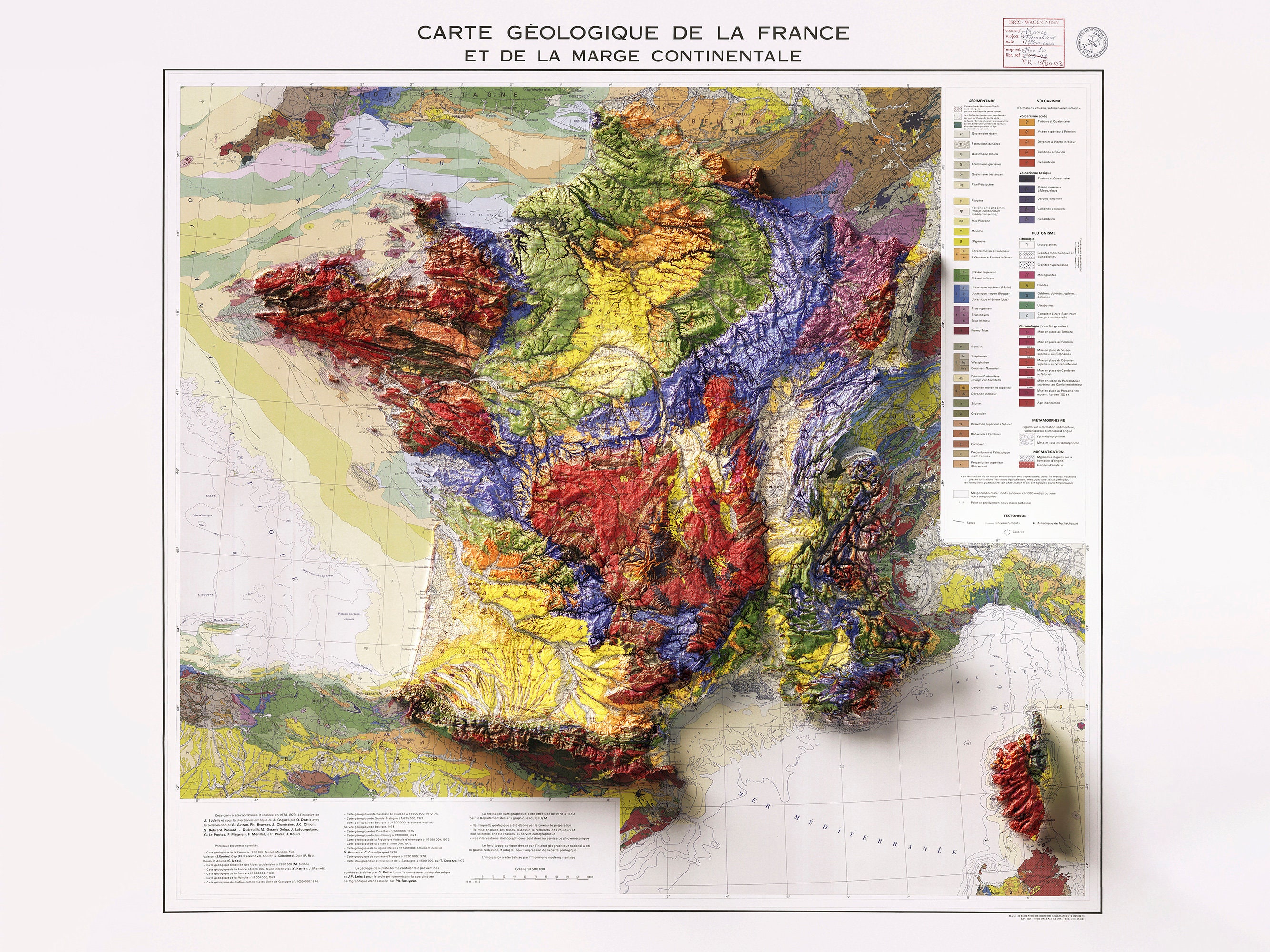 France Geological Map of 1980 2D Poster Shaded Relief Map, Fine Art ...