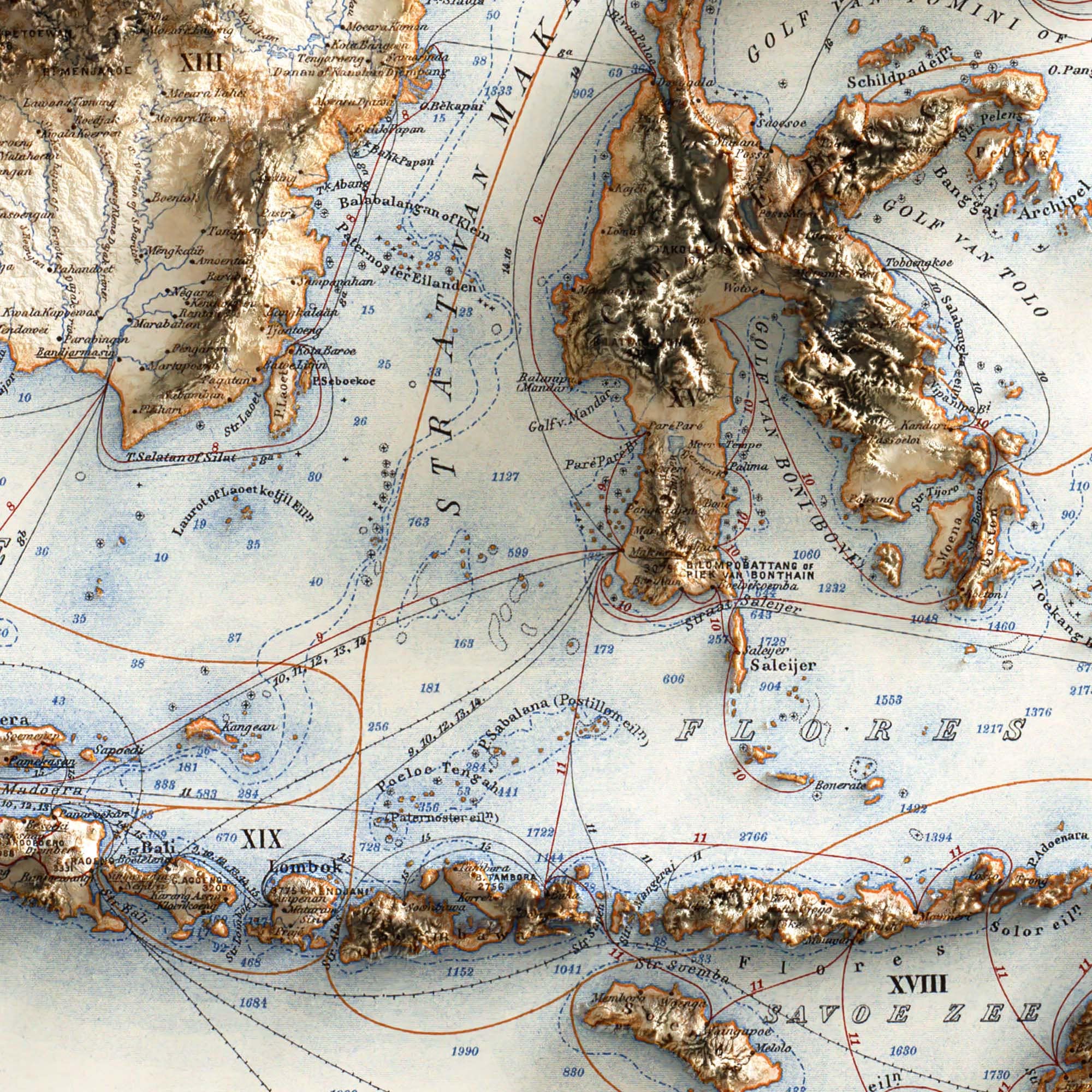 Indonesia Topographic Map of 1901 2D Poster Shaded Relief Map, Fine Art ...