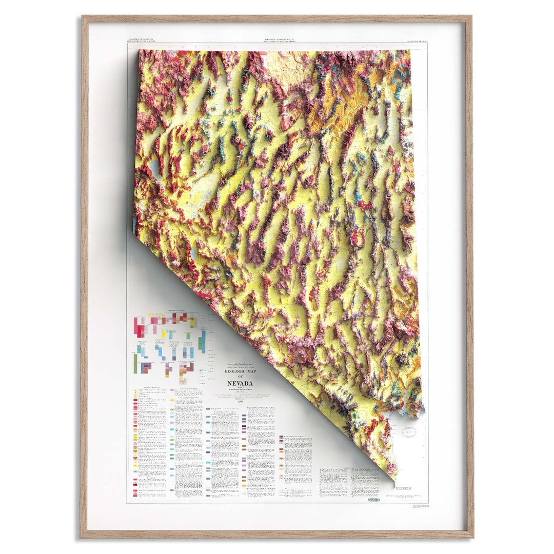 Nevada (USA) Geological Map of 1978 - 2D Poster Shaded Relief Map, Fine ...