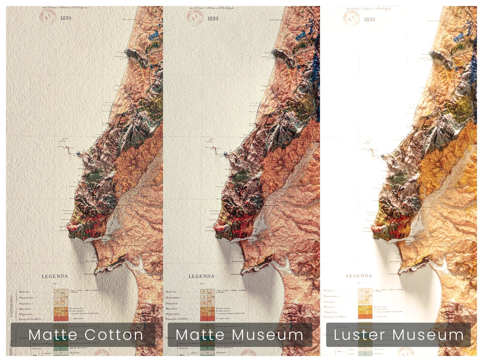 Porto (portugal) Topographic Map of 1944 - 2D Poster Shaded Relief Map ...