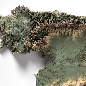 Spain Elevation Map geo 2D Poster Shaded Relief Map, Fine Art Wall ...