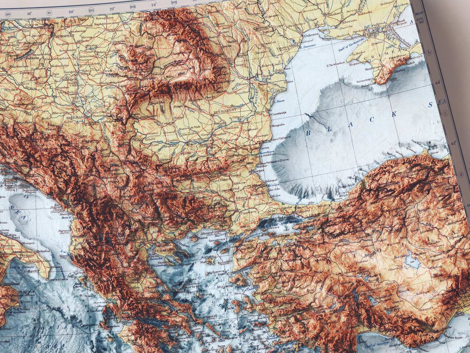 Mediterranean Sea Bathymetric Topographic Map of 1837 2D Poster Shaded ...