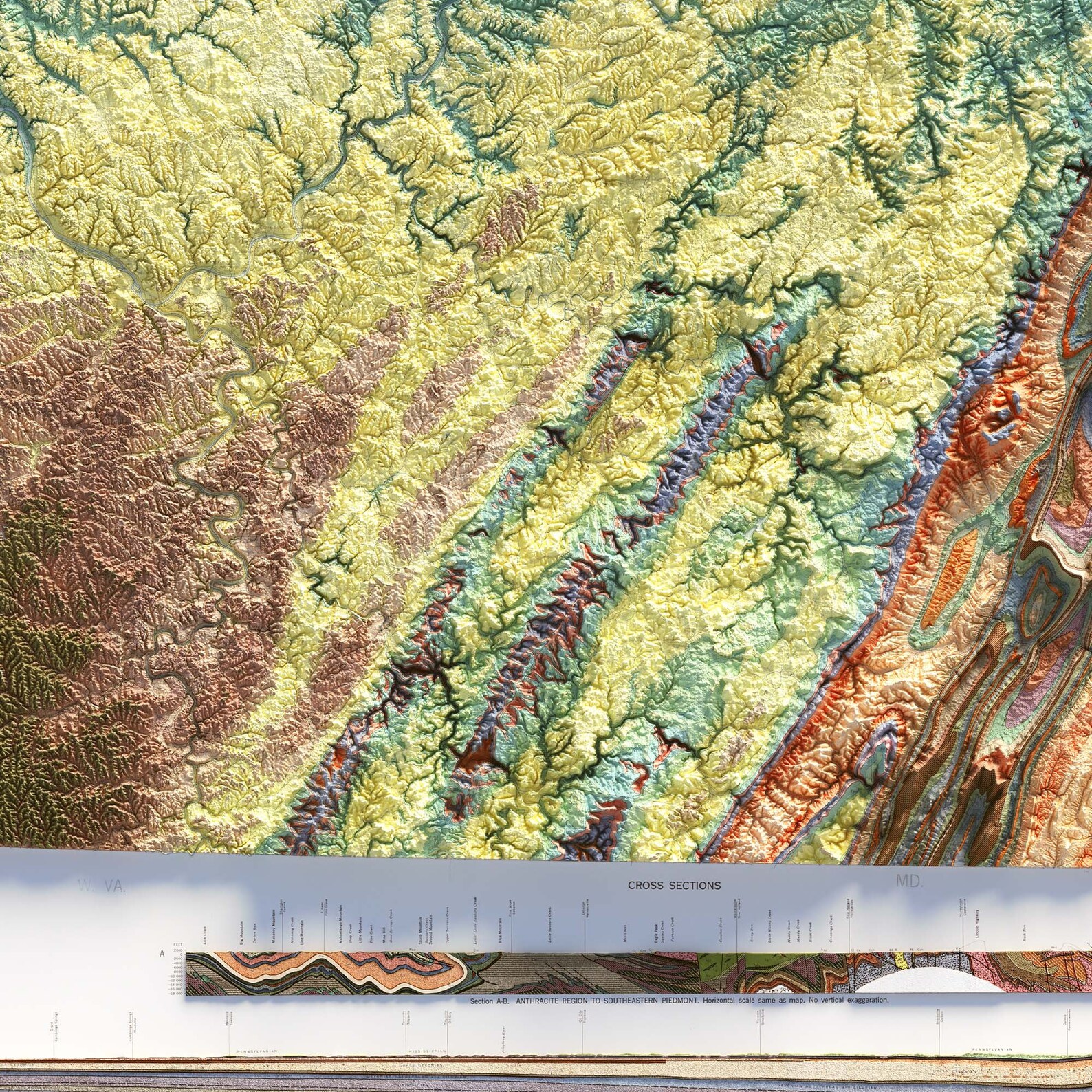 Pennsylvania USA Geological Map of 1960 2D Poster Shaded Relief Map ...