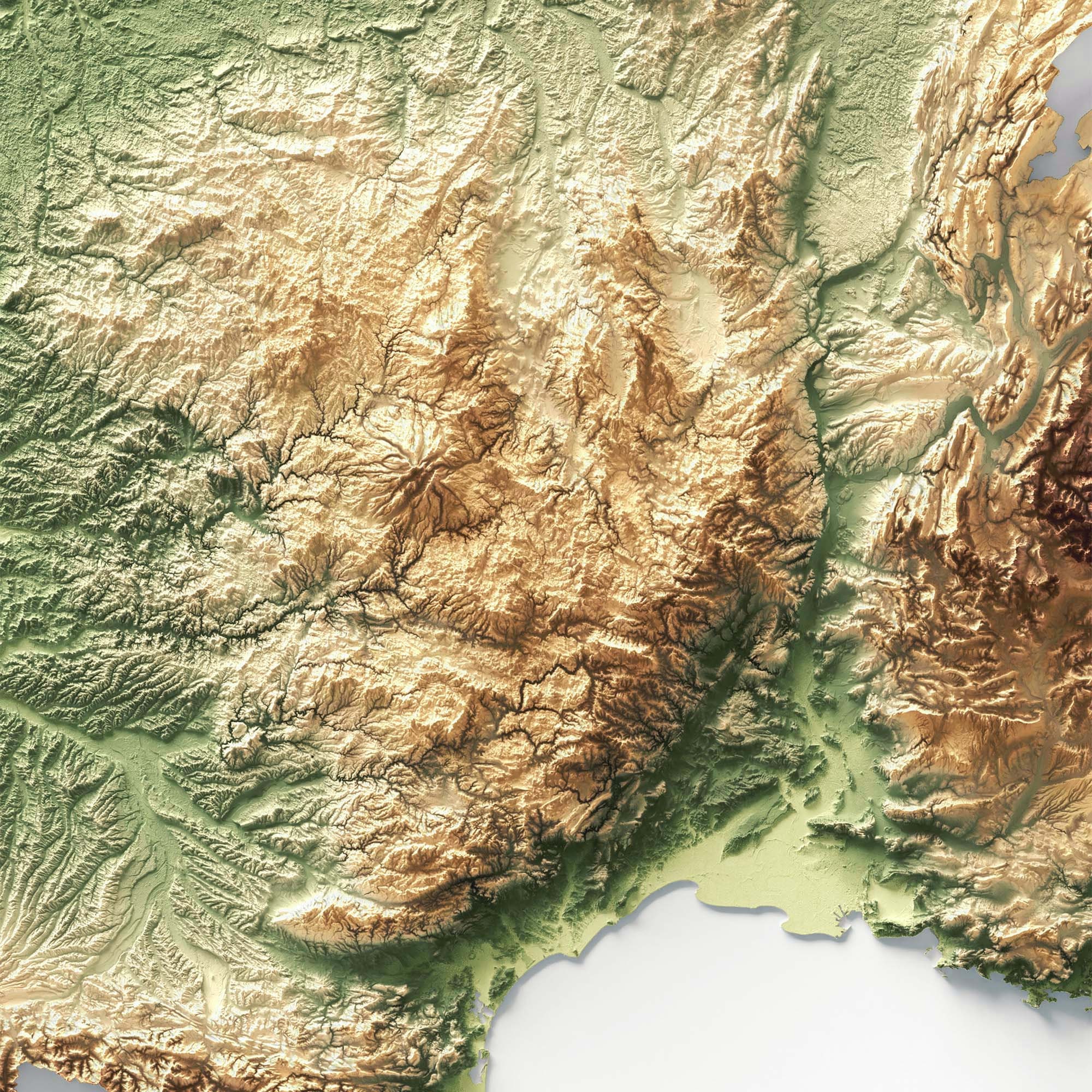 France Elevation Map geo 2D Poster Shaded Relief Map, Fine Art Wall ...