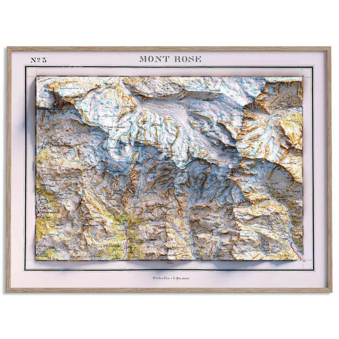 Mt Rosa (italy) 1899 Topographic Map: Vintage Flat Shaded Relief Print ...
