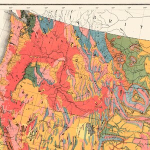 United States of America, Geological Map 1874 - Vintage Reprint Poster ...