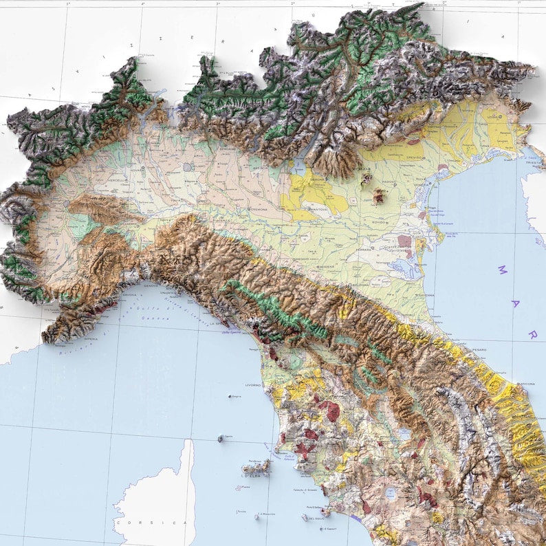 Italy 1966 Soil Map: Vintage Flat Shaded Relief Print Art - Etsy