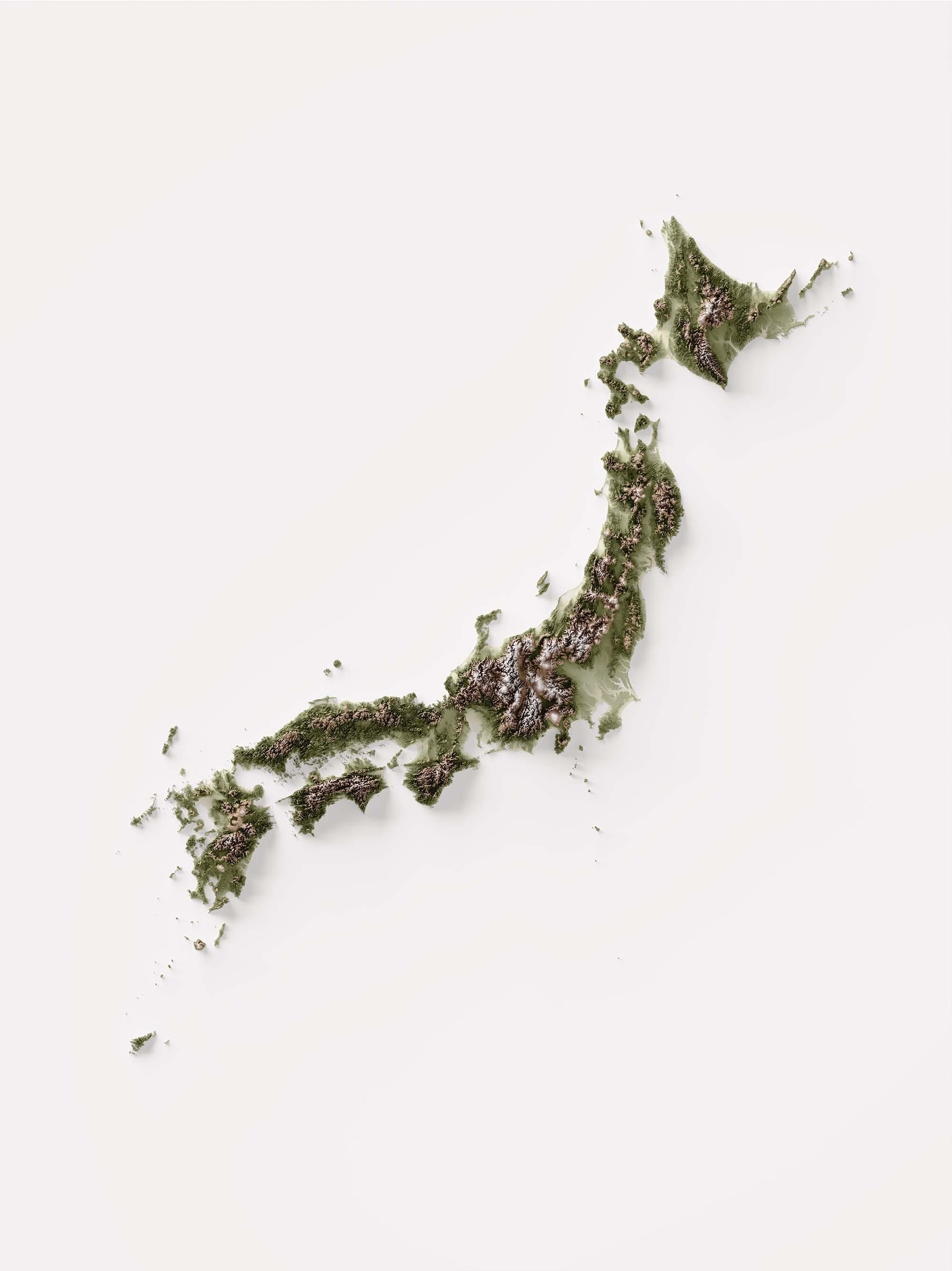 Japan Elevation Map geo 2D Poster Shaded Relief Map, Fine Art Wall ...