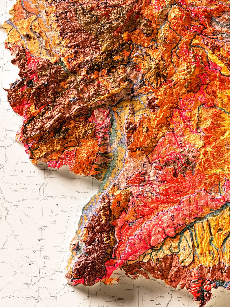 Germany Soil Map of 1995 2D Poster Shaded Relief Map, Fine Art Wall ...