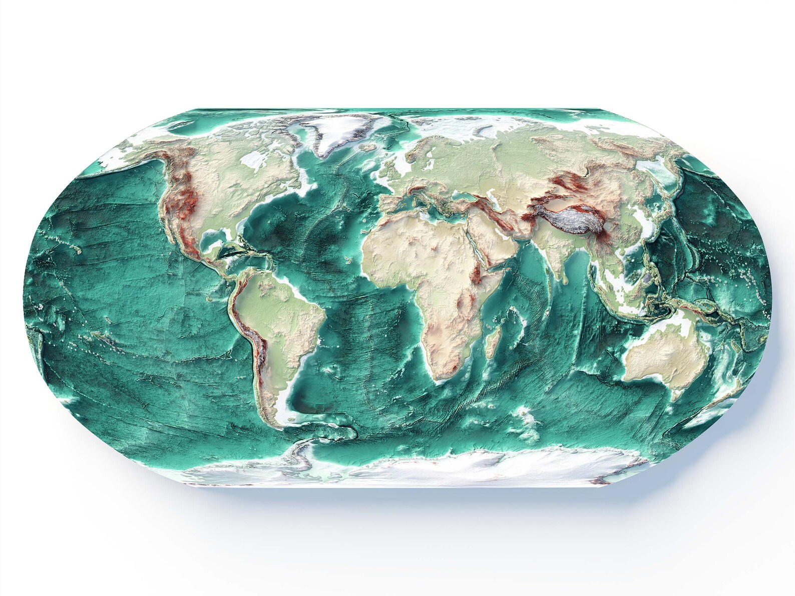 World Bathymetric Elevation Map (geo) - 2D Poster Shaded Relief Map ...