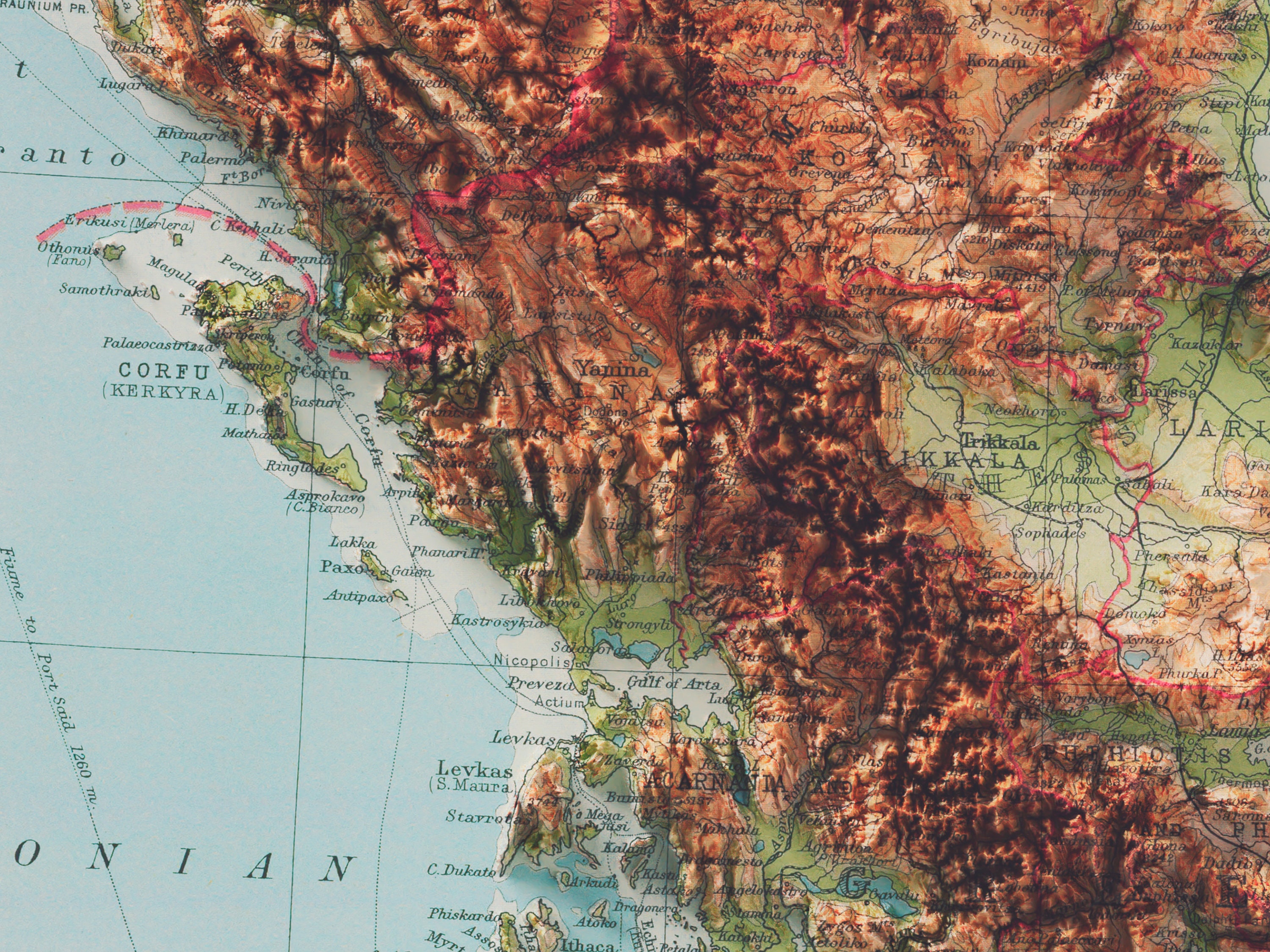 Greece Topographic Map of 1922 2D Poster Shaded Relief Map, Fine Art ...