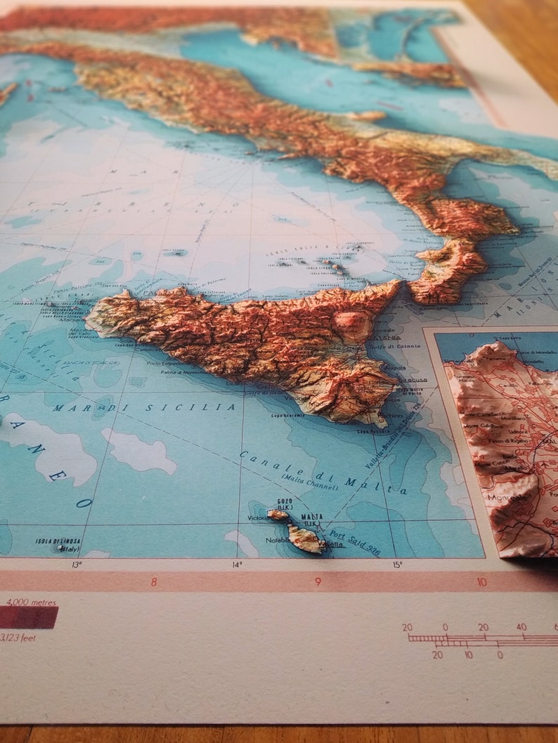 Sicily (italy) 1943 Topographic Map: Vintage Flat Shaded Relief Print ...