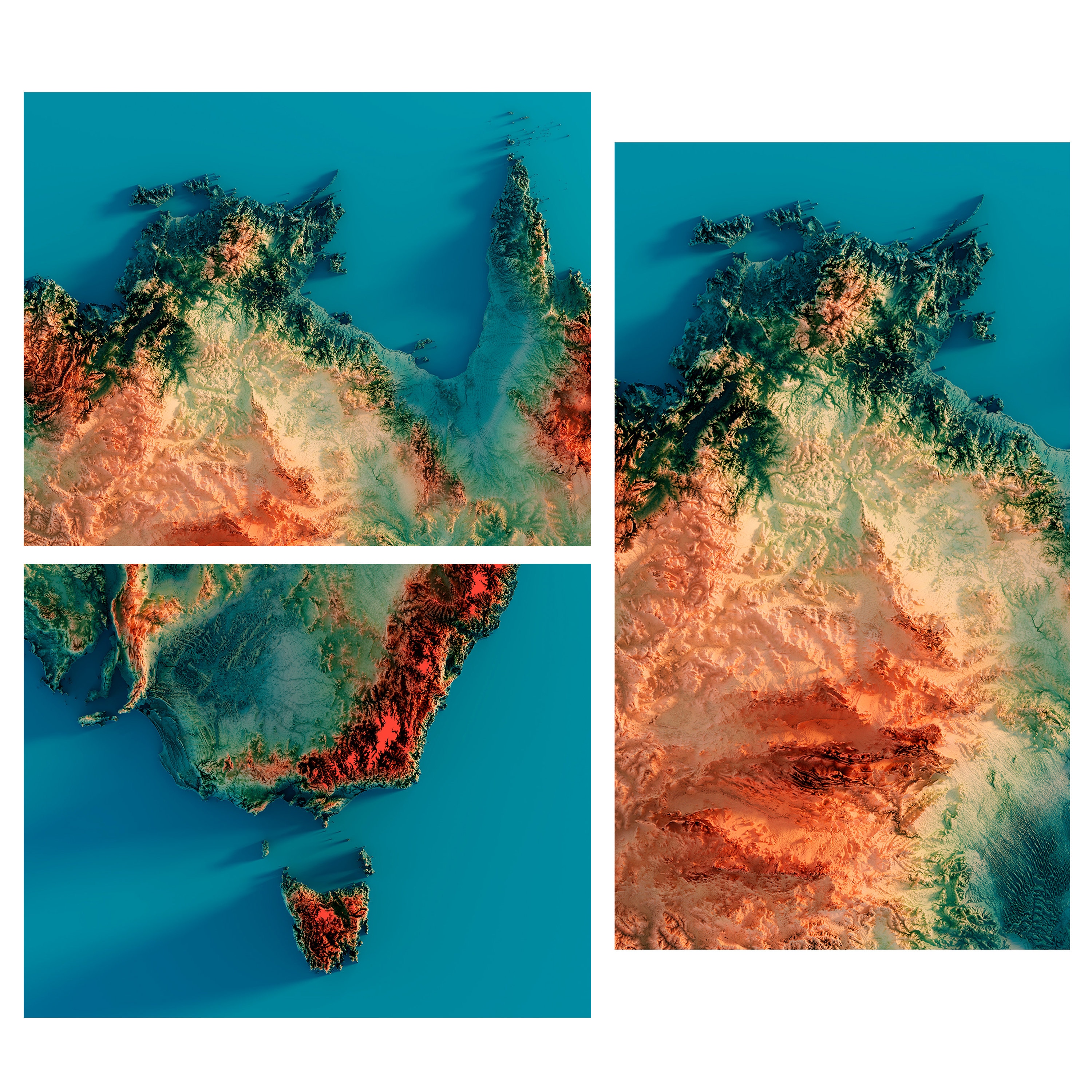 Australia Acrylic Block, Hypsometric Shaded Relief Map, Custom Gift for ...