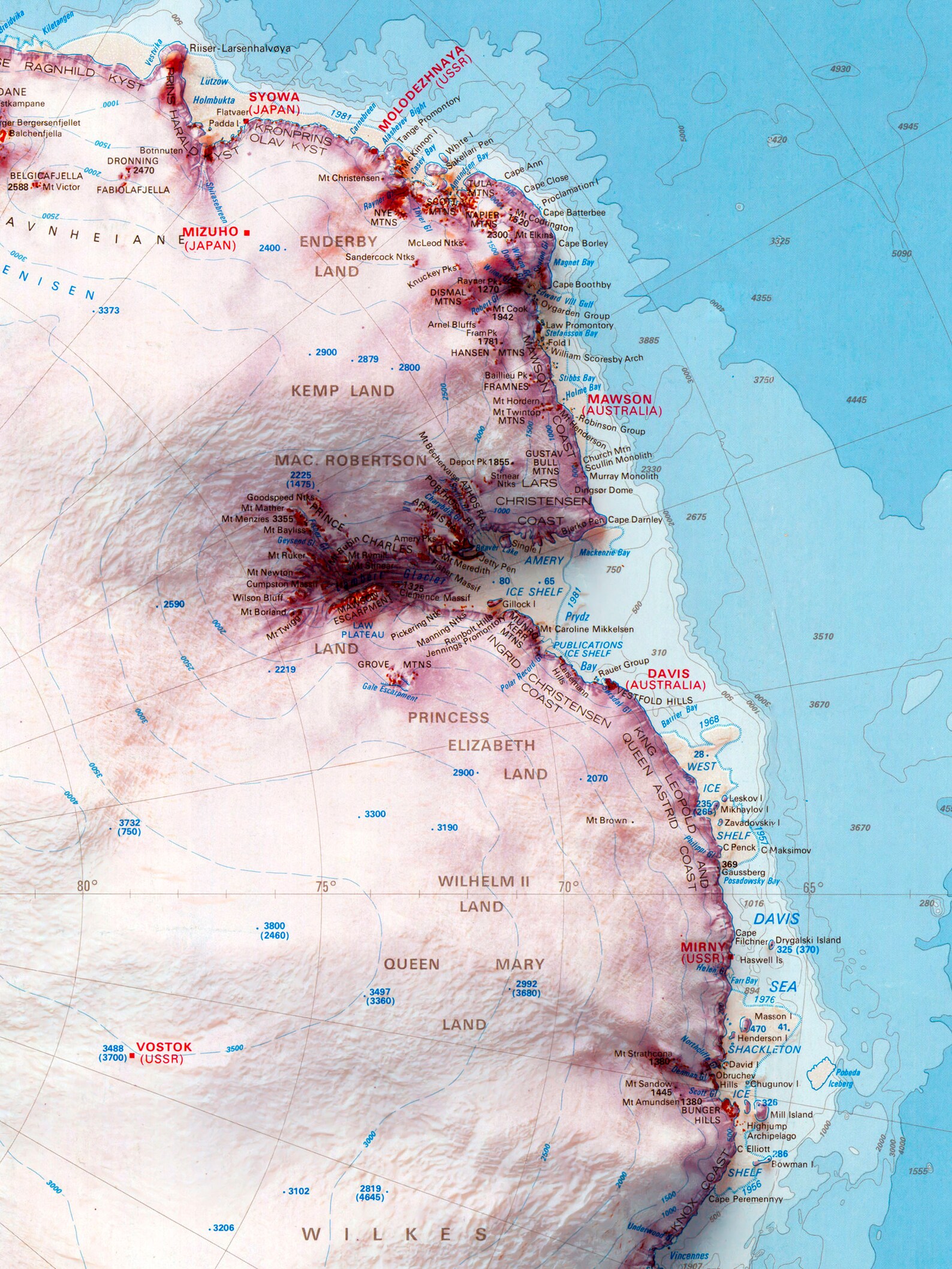 Antarctica Topographic Map of 1986 2D Poster Shaded Relief Map, Fine ...