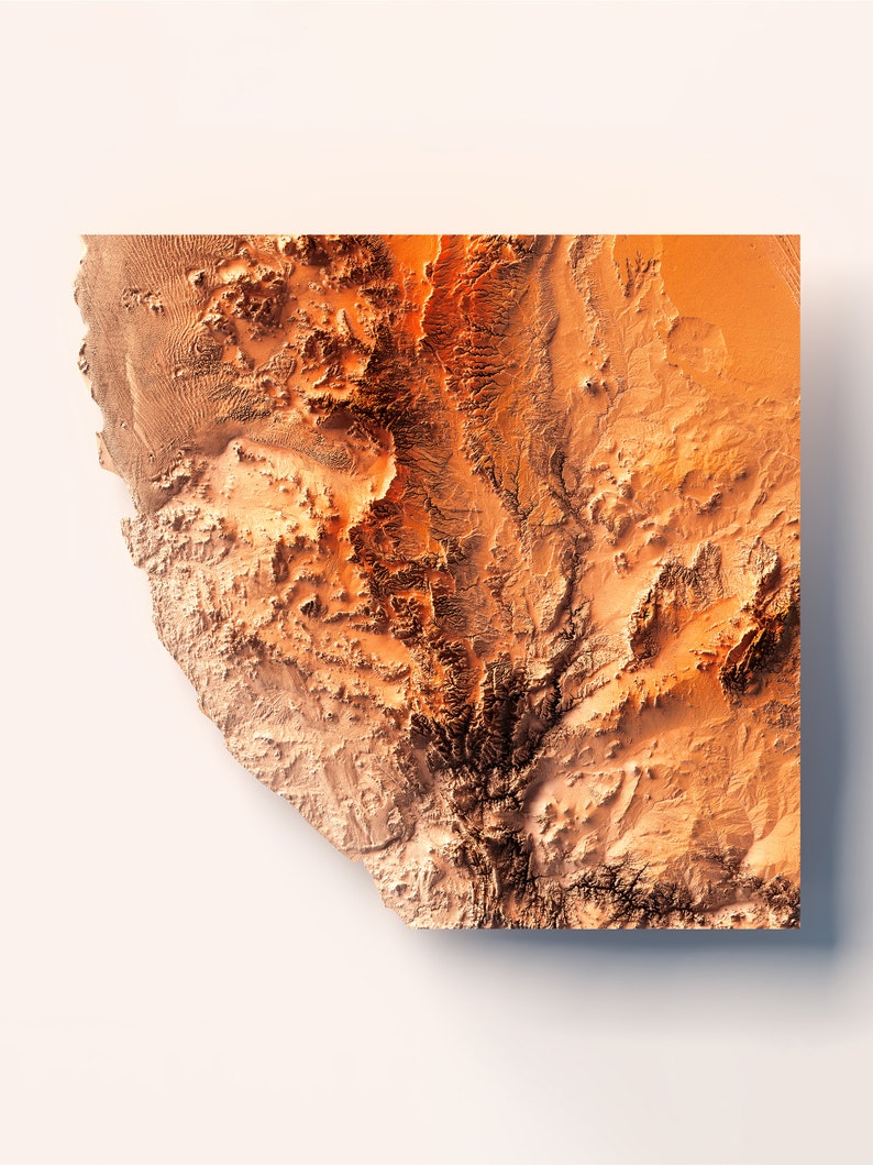 Namib Desert, Namibia Elevation Map red 2D Poster Shaded Relief Map ...