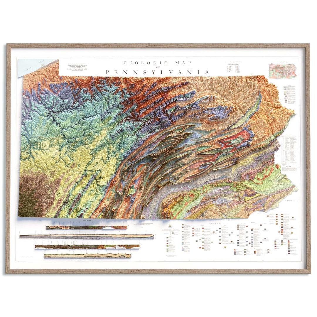 Pennsylvania (USA) Geological Map of 1960 - 2D Poster Shaded Relief Map ...