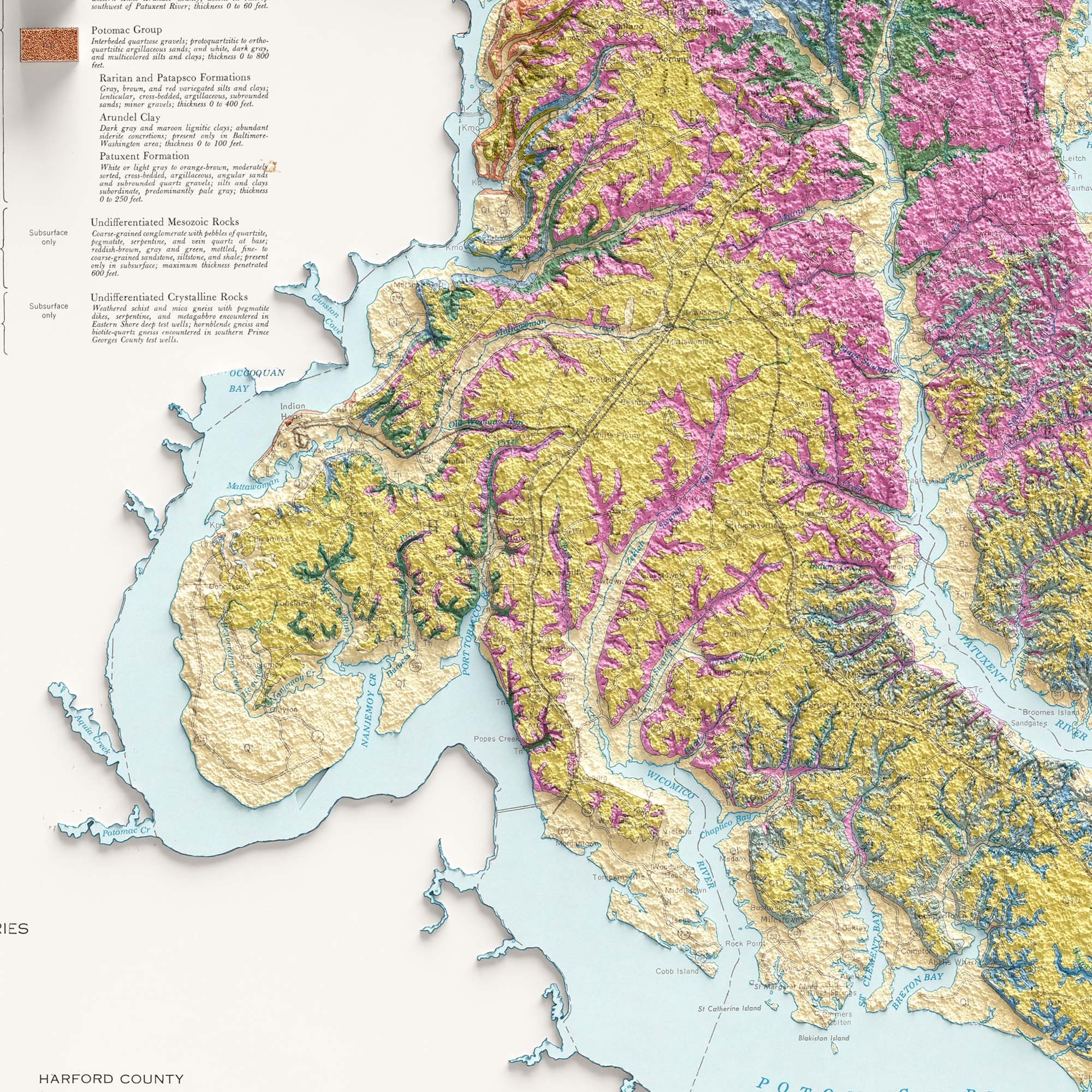 Maryland USA Geological Map of 1968 2D Poster Shaded Relief Map, Fine ...