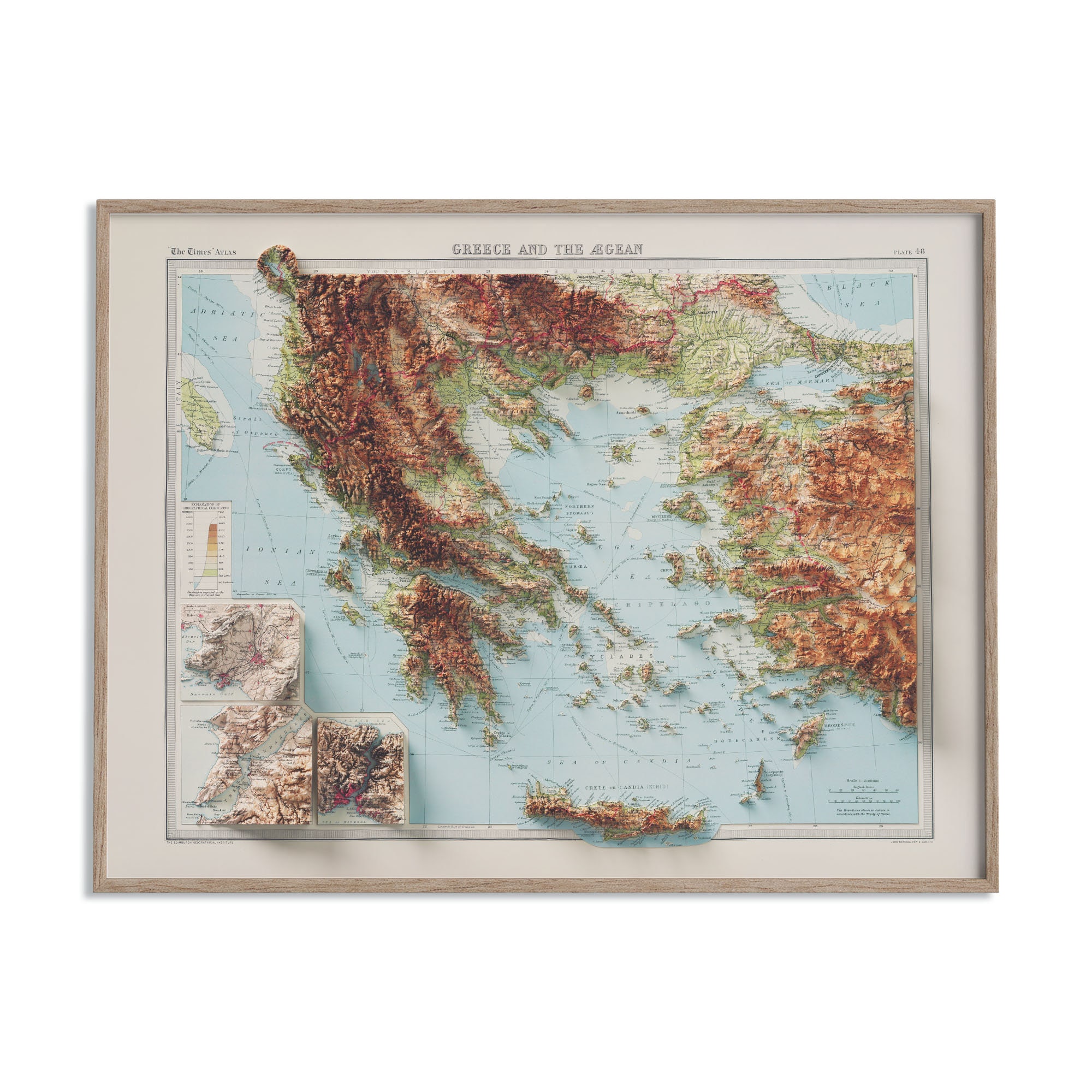 Greece Topographic Map of 1922 2D Poster Shaded Relief Map, Fine Art ...