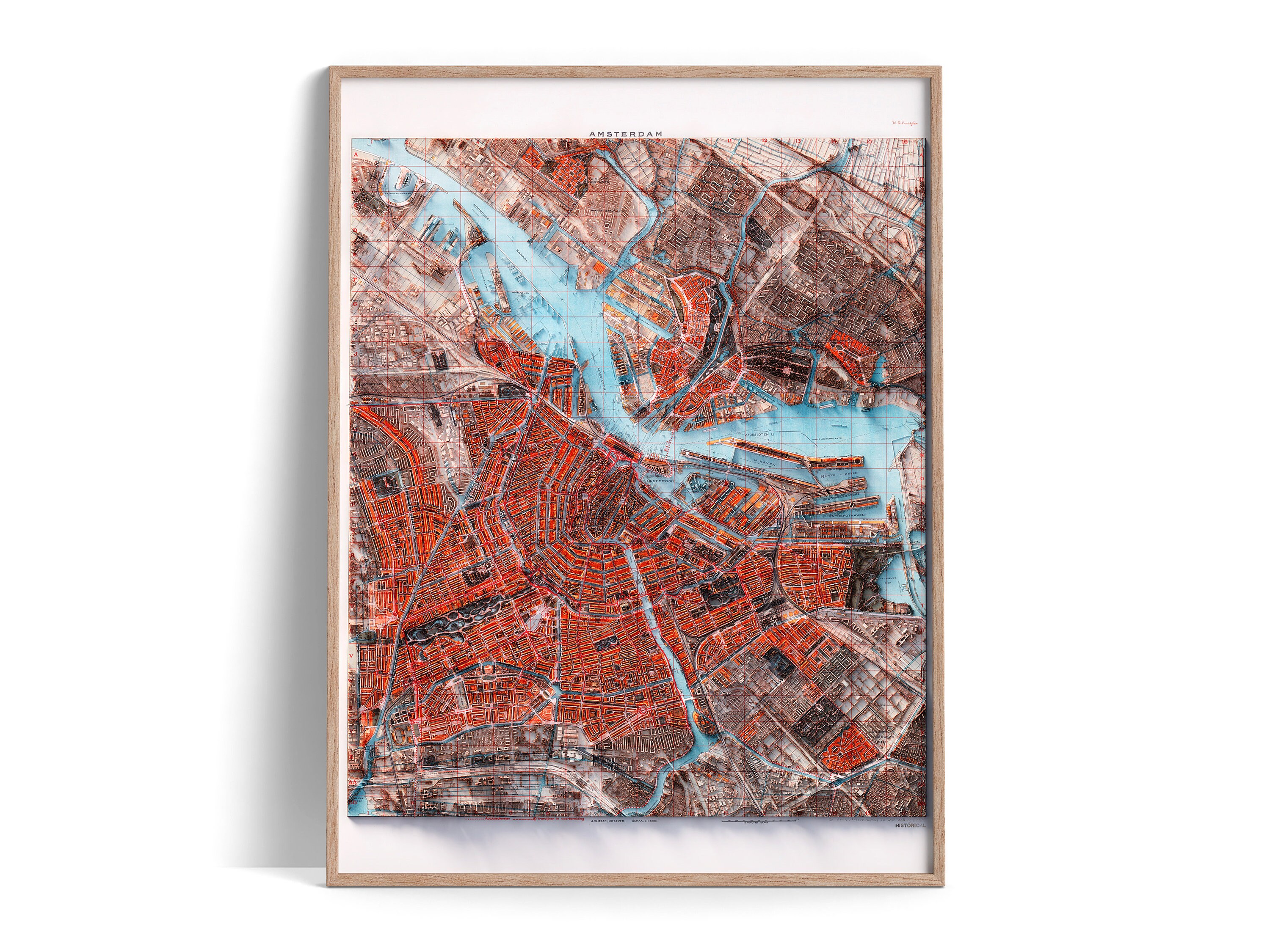 Amsterdam the Netherlands City Map of 1914 2D Poster Shaded Relief Map ...