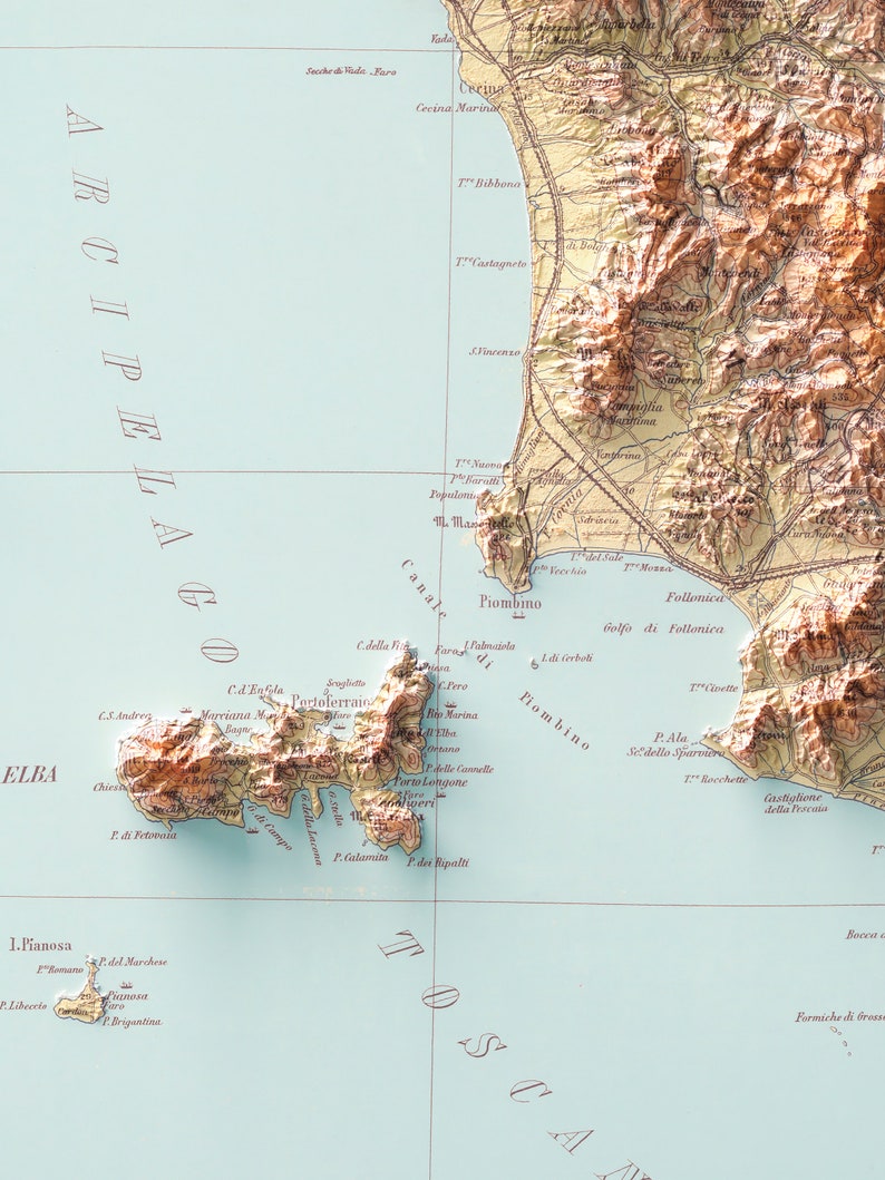 Tuscany italy Topographic Map of 1935 2D Poster Shaded Relief Map, Fine ...