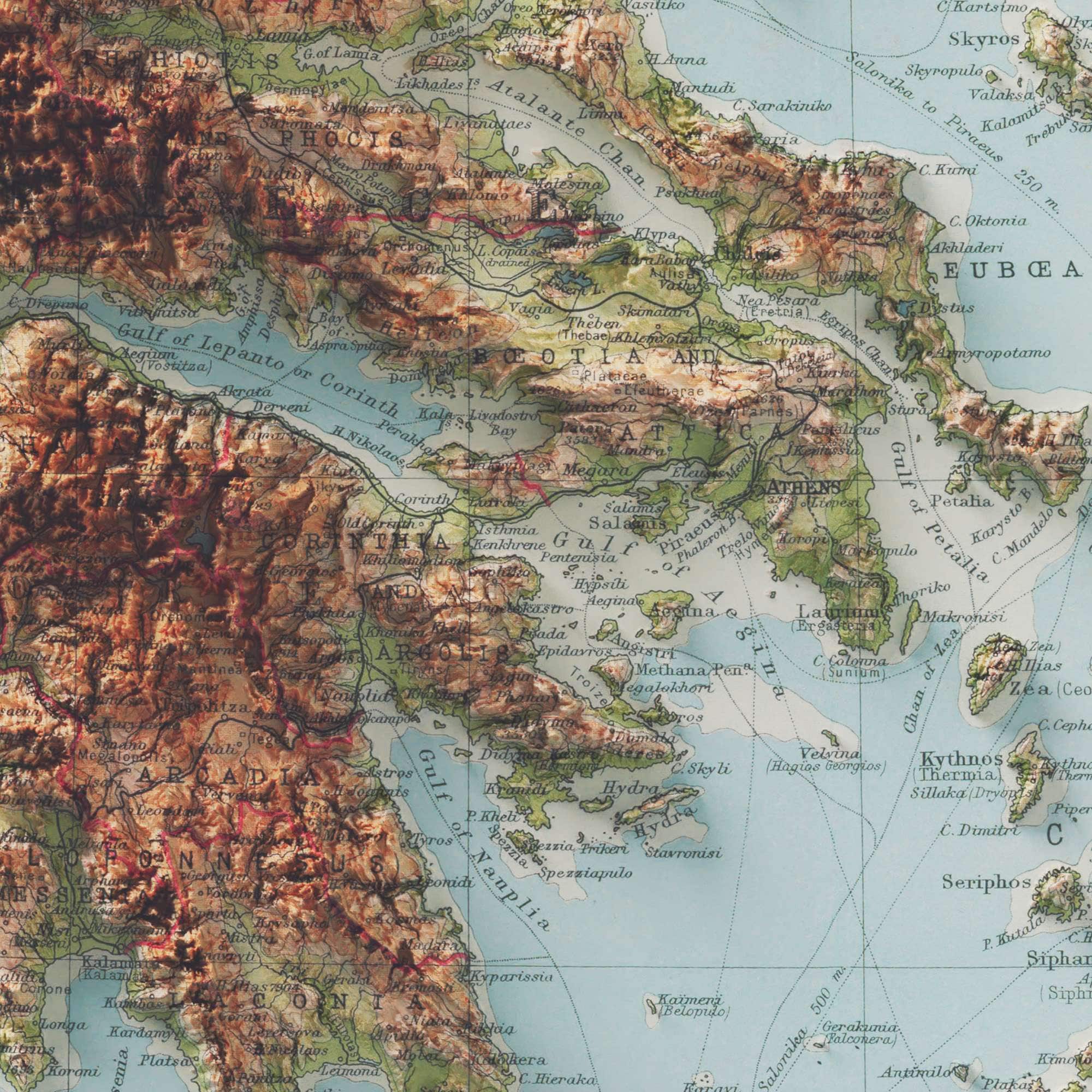 Greece Topographic Map of 1922 2D Poster Shaded Relief Map, Fine Art ...