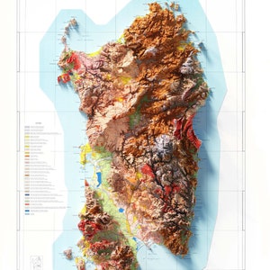 Sardinia (italy) 1960 Soil Map: Vintage Flat Shaded Relief Print Art - Etsy