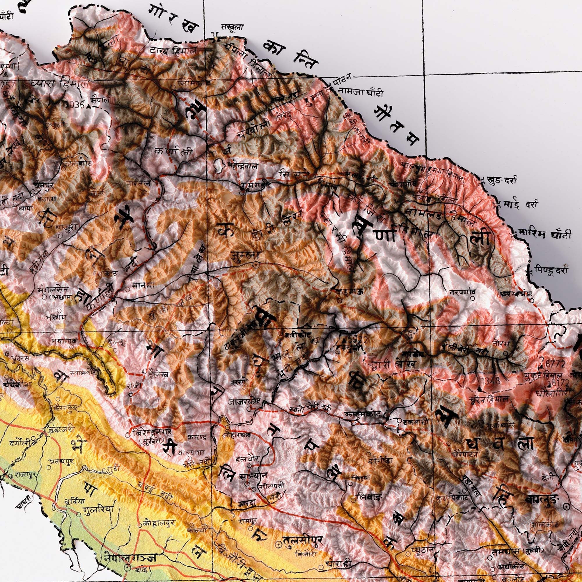 Nepal Topographic Map of 1980 2D Poster Shaded Relief Map, Fine Art ...