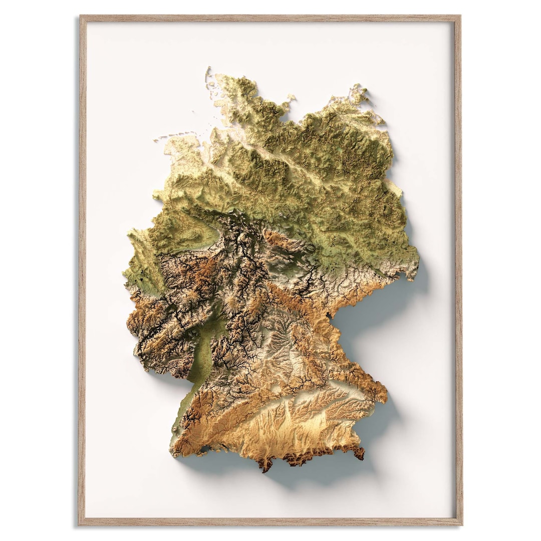 Germany Elevation Map (geo) - 2D Poster Shaded Relief Map, Fine Art ...