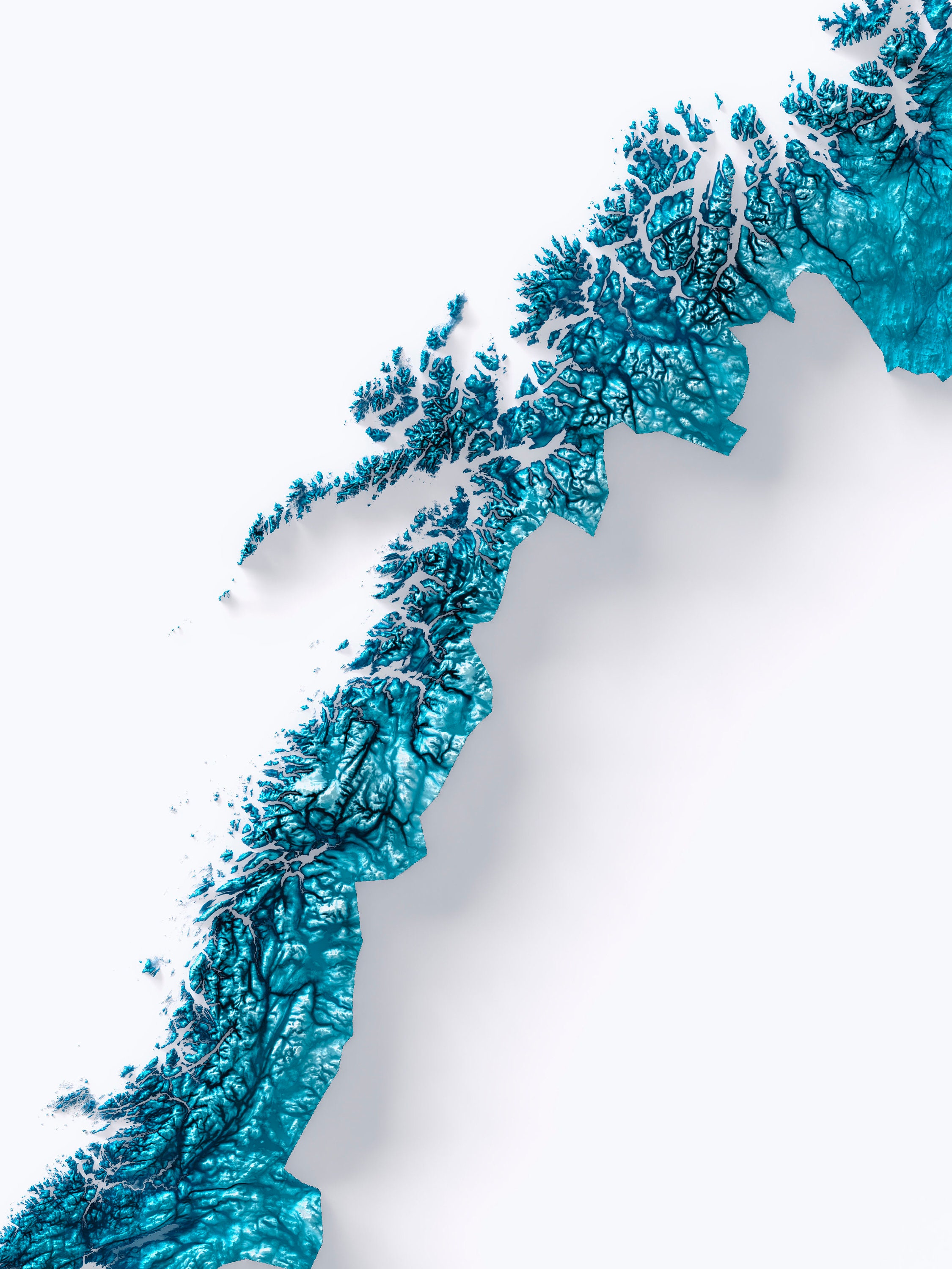 Norway Elevation Map blue 2D Poster Shaded Relief Map, Fine Art Wall ...