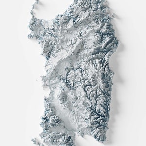 Sardinia (italy) Elevation Map - White Edition - Modern Flat Shaded ...