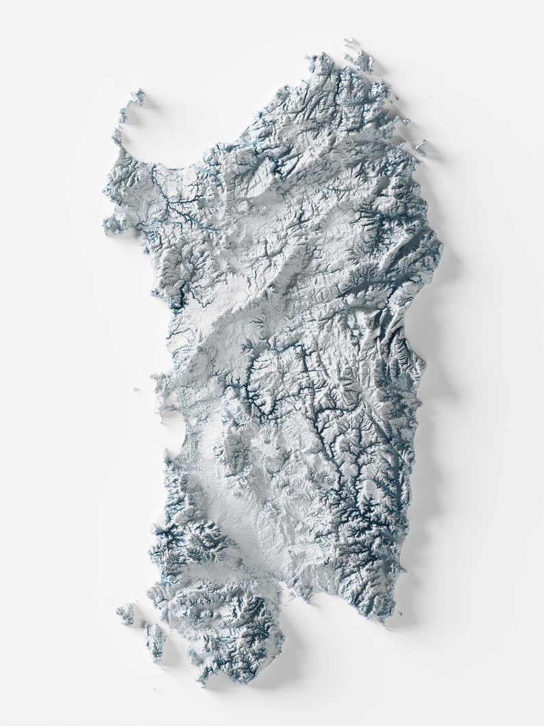 Sardinia (italy) Elevation Map - White Edition - Modern Flat Shaded ...