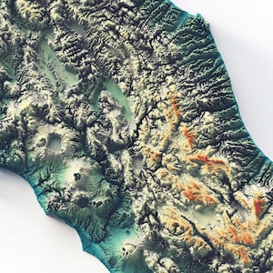 Italy Elevation Map (spectral) - 2D Poster Shaded Relief Map, Fine Art ...