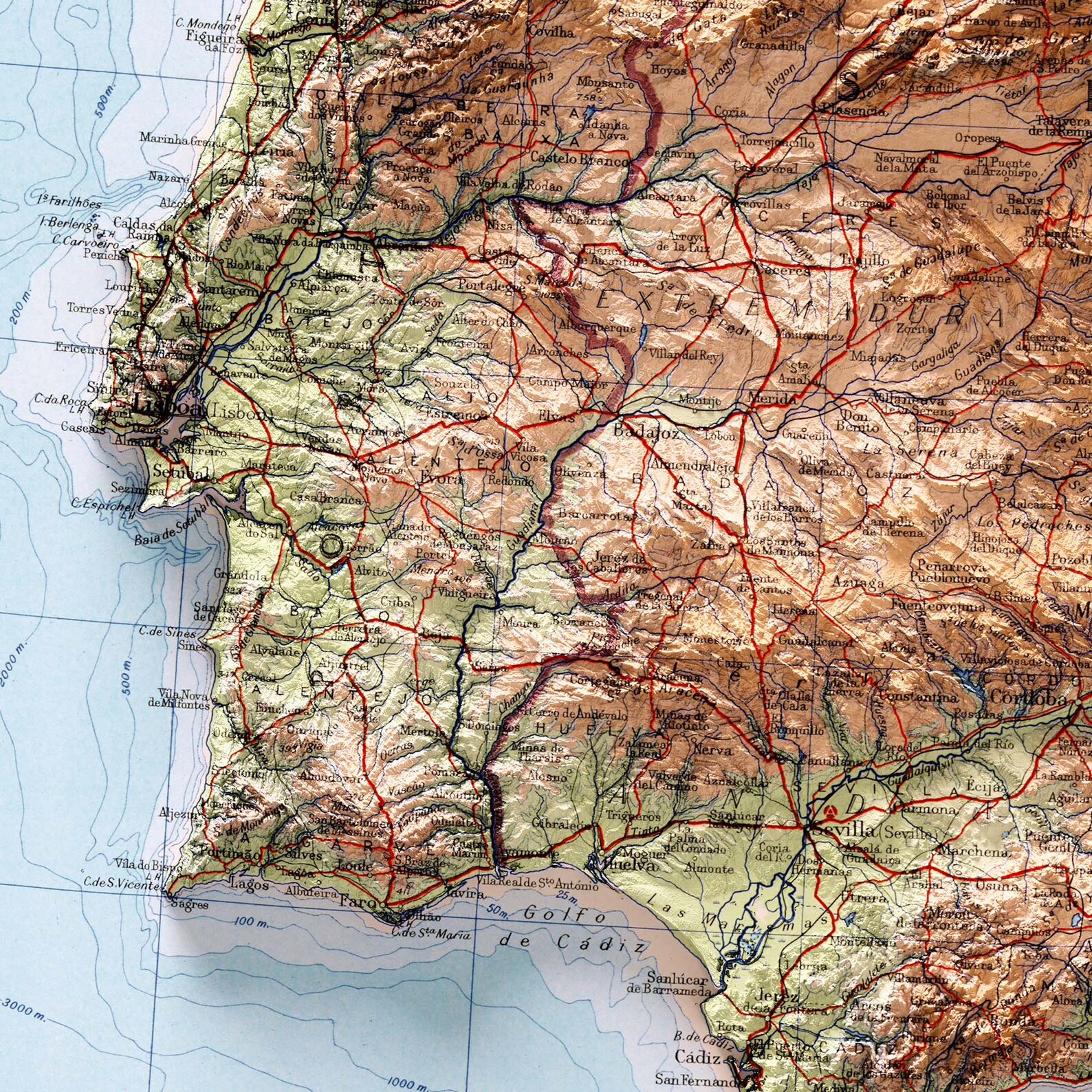 Iberian Peninsula Topographic Map of 1956 2D Poster Shaded Relief Map ...