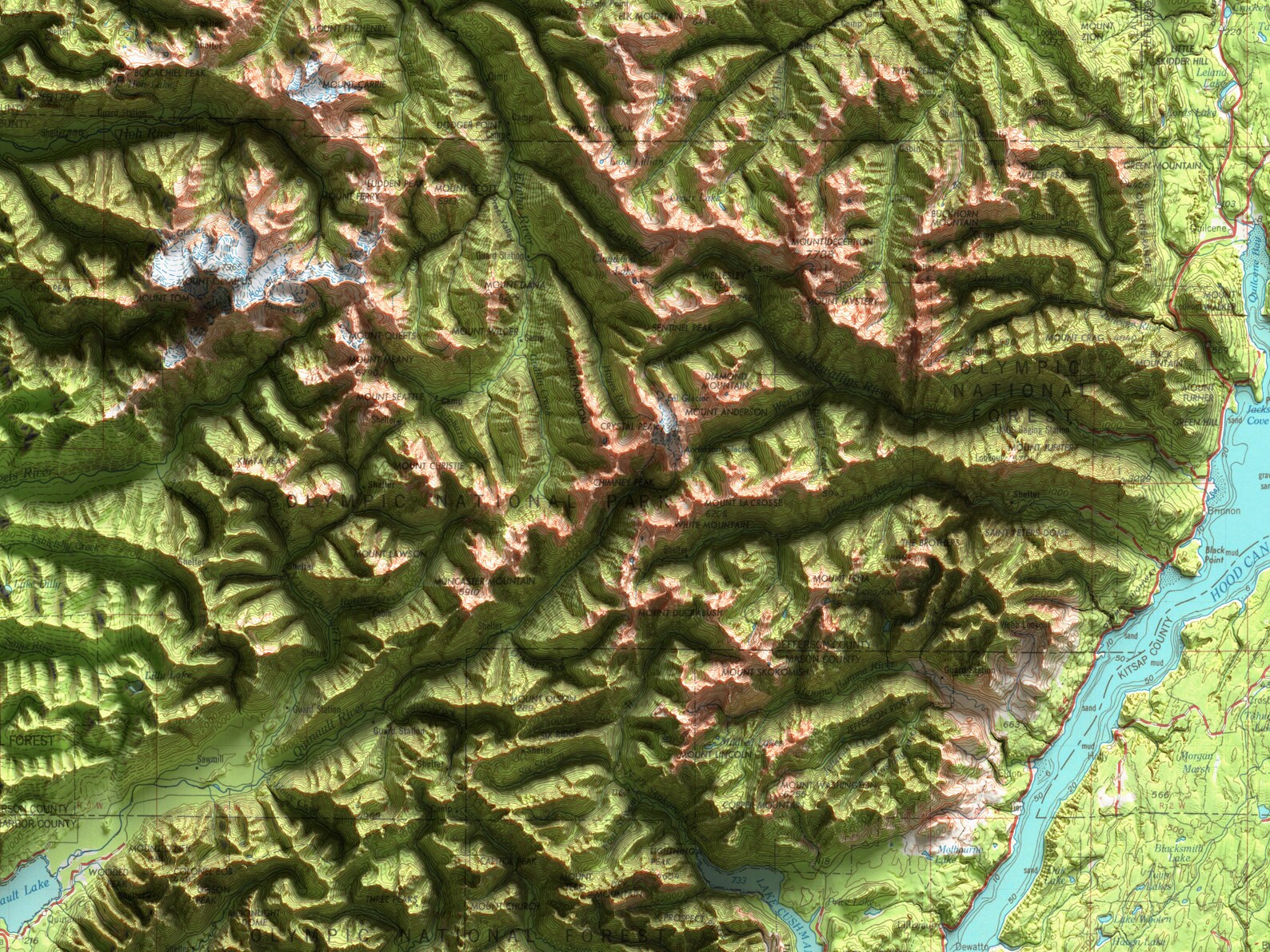 Seattle washington, USA Topographic Map of 1958 2D Poster Shaded Relief ...
