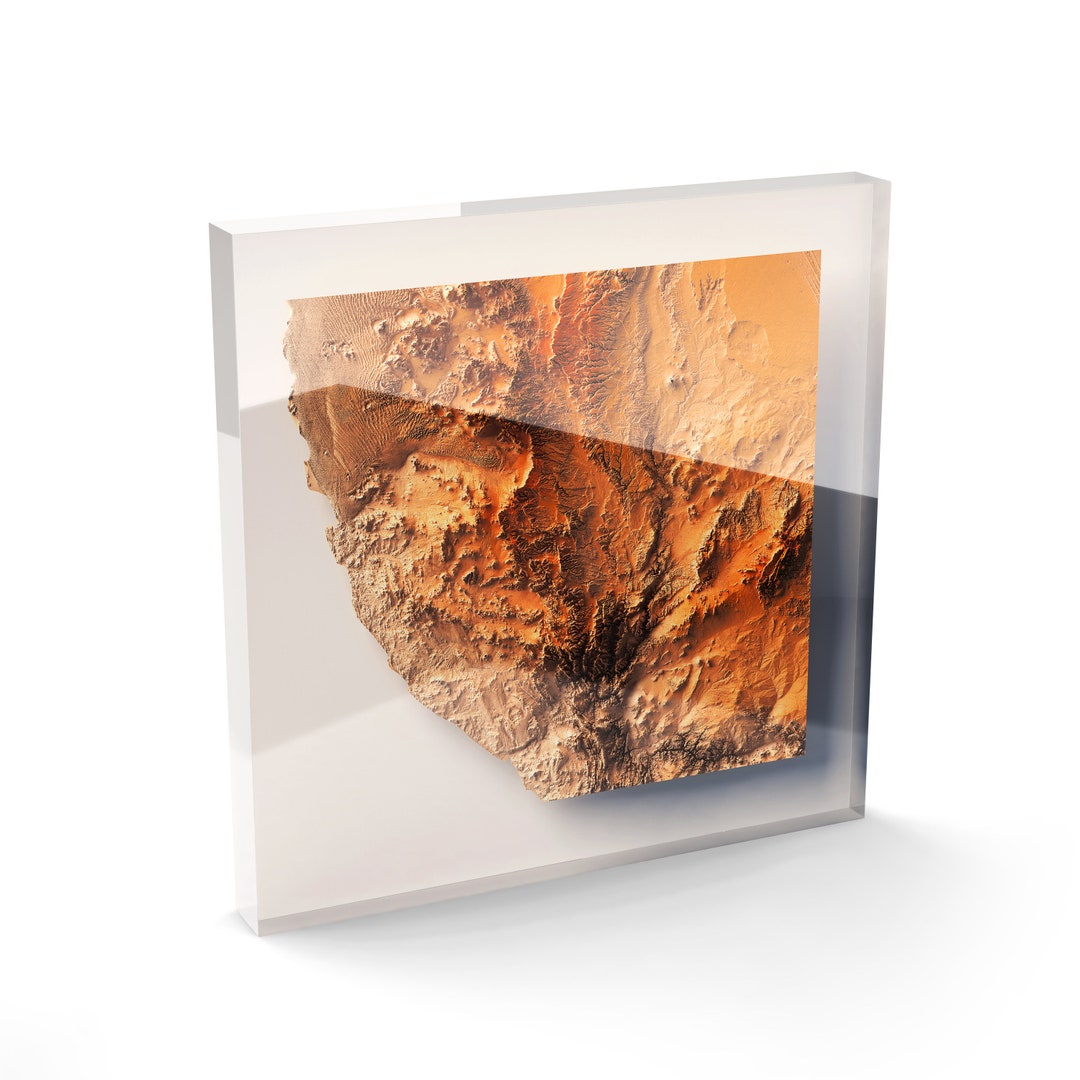 Namib Desert Africa Acrylic Block, Hypsometric Shaded Relief Map ...