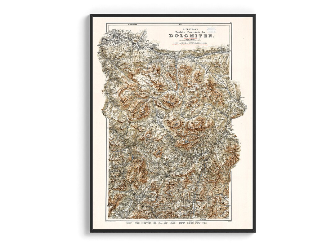 Dolomites (italy), Topographic Map 1904 - Vintage Reprint Poster, Wall ...