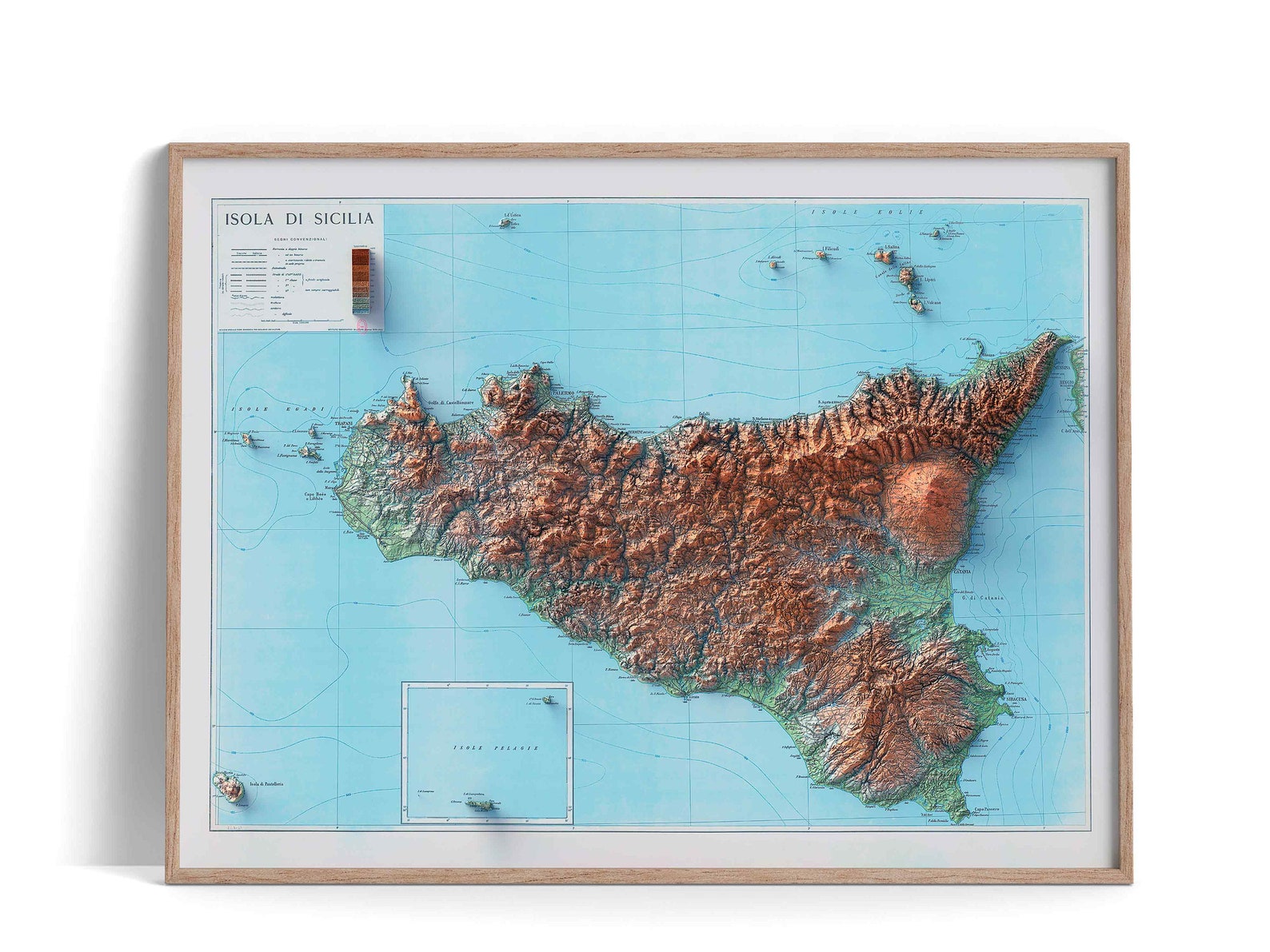 Sicily italy Topographic Map of 1943 2D Poster Shaded Relief Map, Fine ...