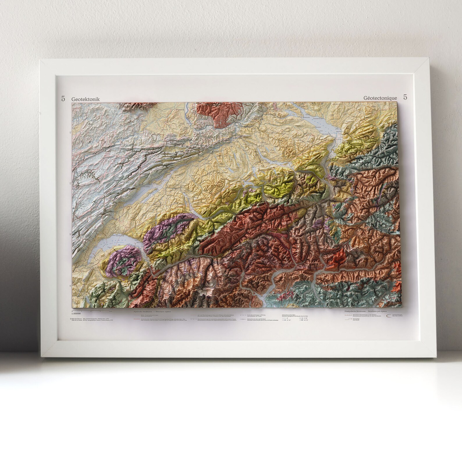 Switzerland 1972 Geological Map: Vintage Flat Shaded Relief Print Art ...