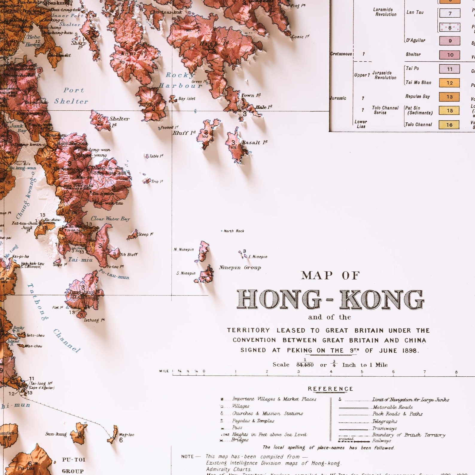 Hong Kong Geological Map of 1936 - 2D Poster Shaded Relief Map, Fine ...