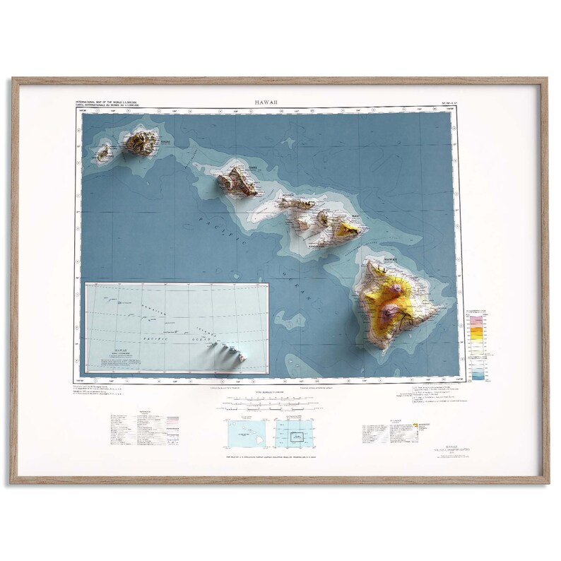 Hawaii (USA) Topographic Map of 1974 - 2D Poster Shaded Relief Map ...