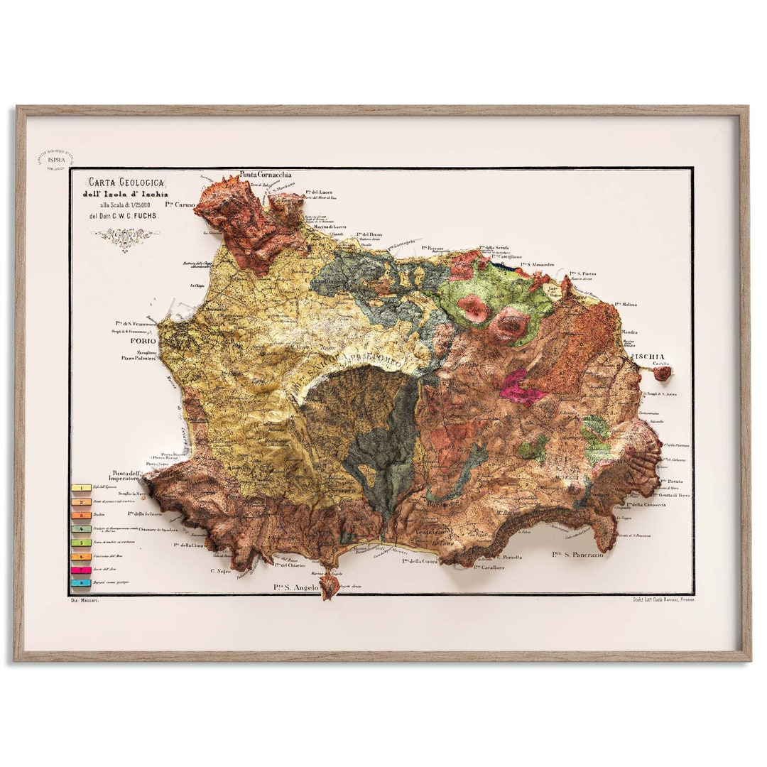 Ischia (italy) 1873 Geological Map: Vintage Flat Shaded Relief Print ...