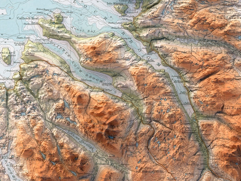 Ullapool scotland, UK Topographic Map of 1912 2D Poster Shaded Relief ...