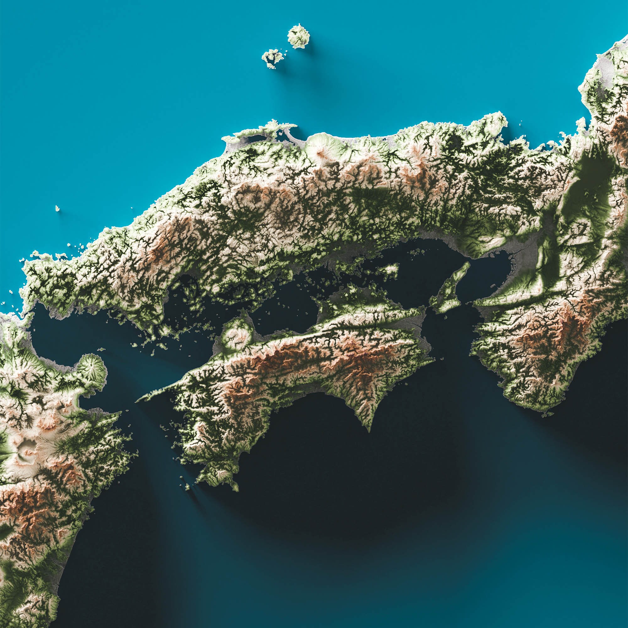 Japan Elevation Map (geolight) - 2D Poster Shaded Relief Map, Fine Art ...