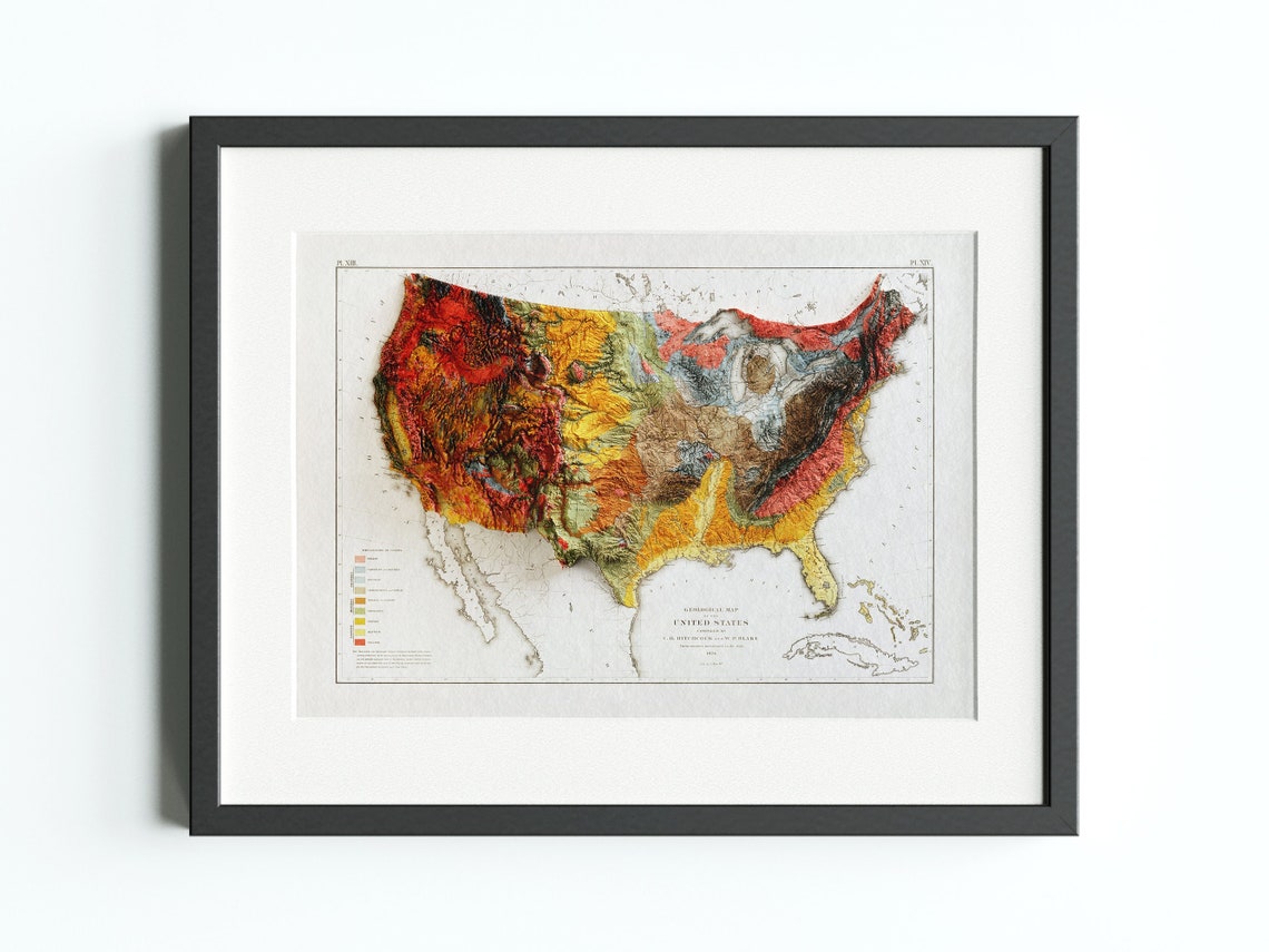 United States Geological Map 1874 Shaded Relief Map - Etsy Canada