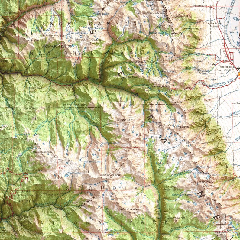 Mt Whitney (california, USA) 1966 Topographic Map: Vintage Flat Shaded ...