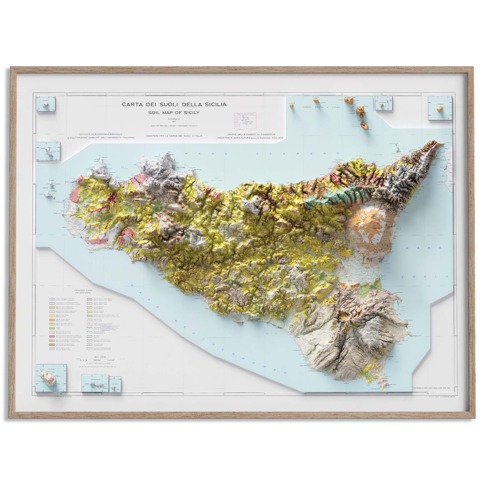 Sicily (italy) Soil Map of 1967 - 2D Poster Shaded Relief Map, Fine Art ...