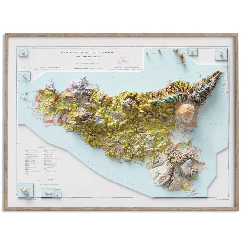 Sicily (italy) Soil Map of 1967 - 2D Poster Shaded Relief Map, Fine Art ...