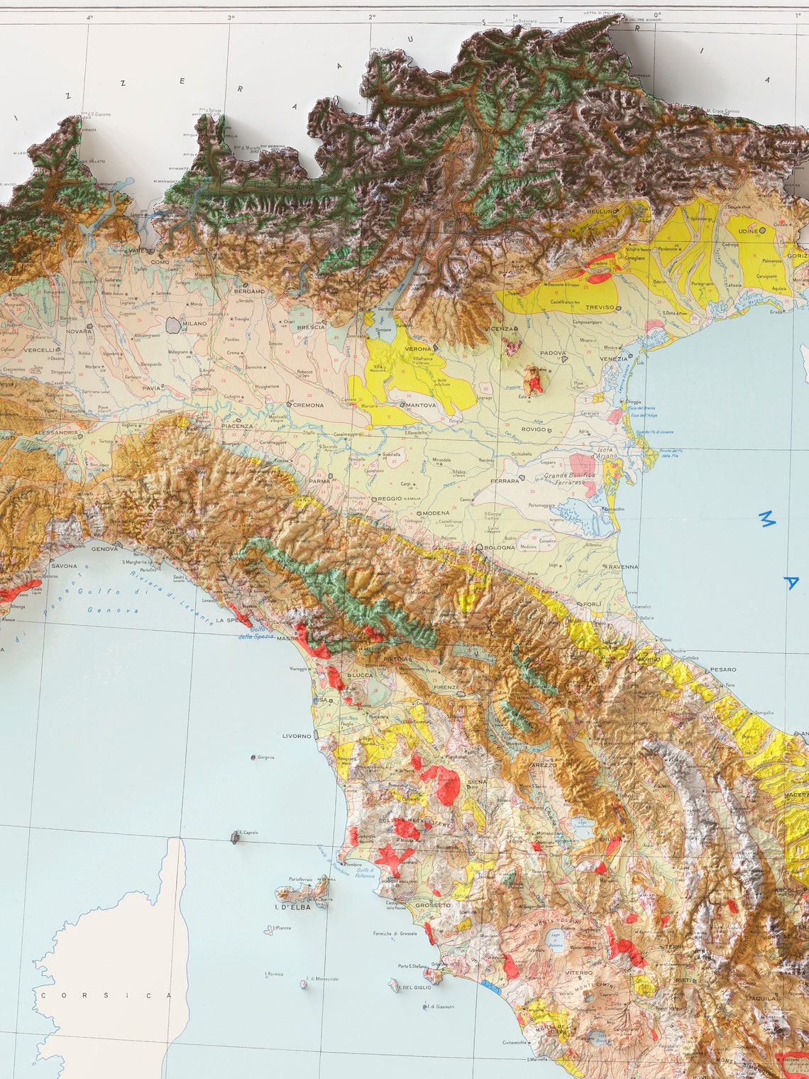 Italy Soil Map of 1966 2D Poster Shaded Relief Map Fine Art - Etsy