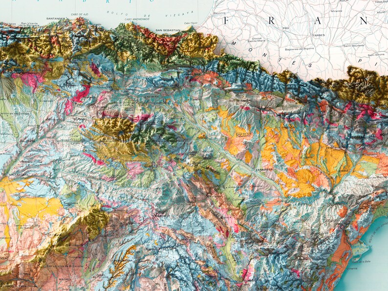 Spanish Peninsula and Baleares spain Soil Map of 1966 2D Poster Shaded ...