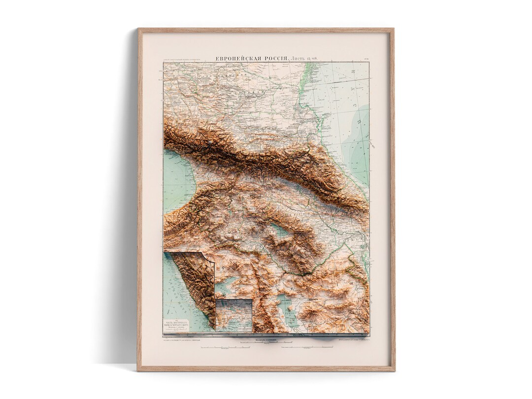 Cáucaso / Mapa topográfico 1909 / Mapa en relieve sombreado - Etsy España
